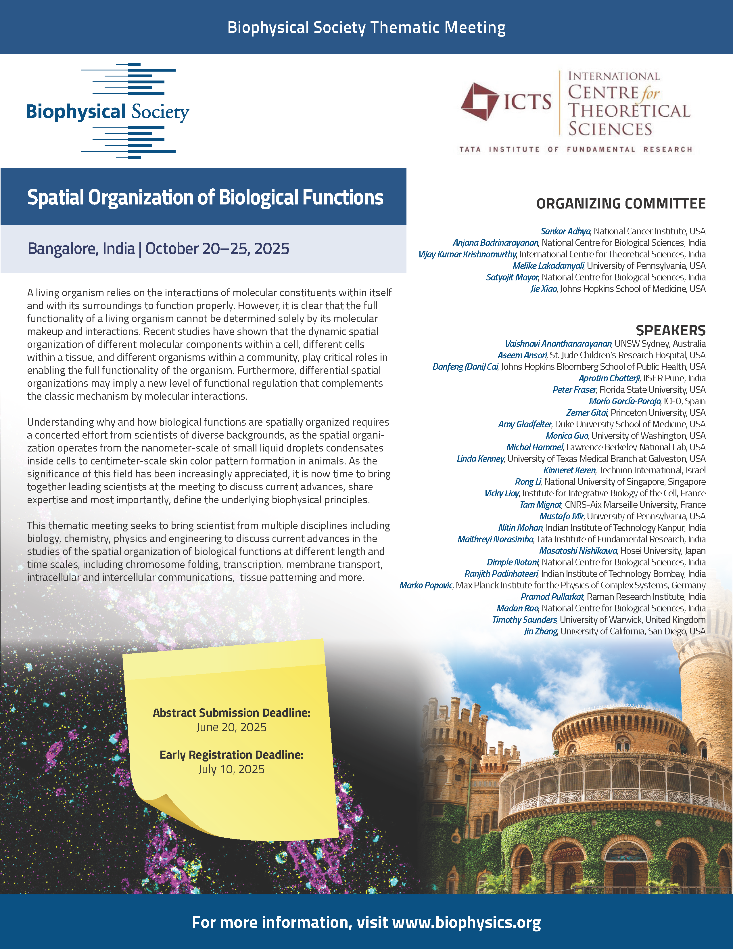 Spatial Organization of Biological Functions | ICTS